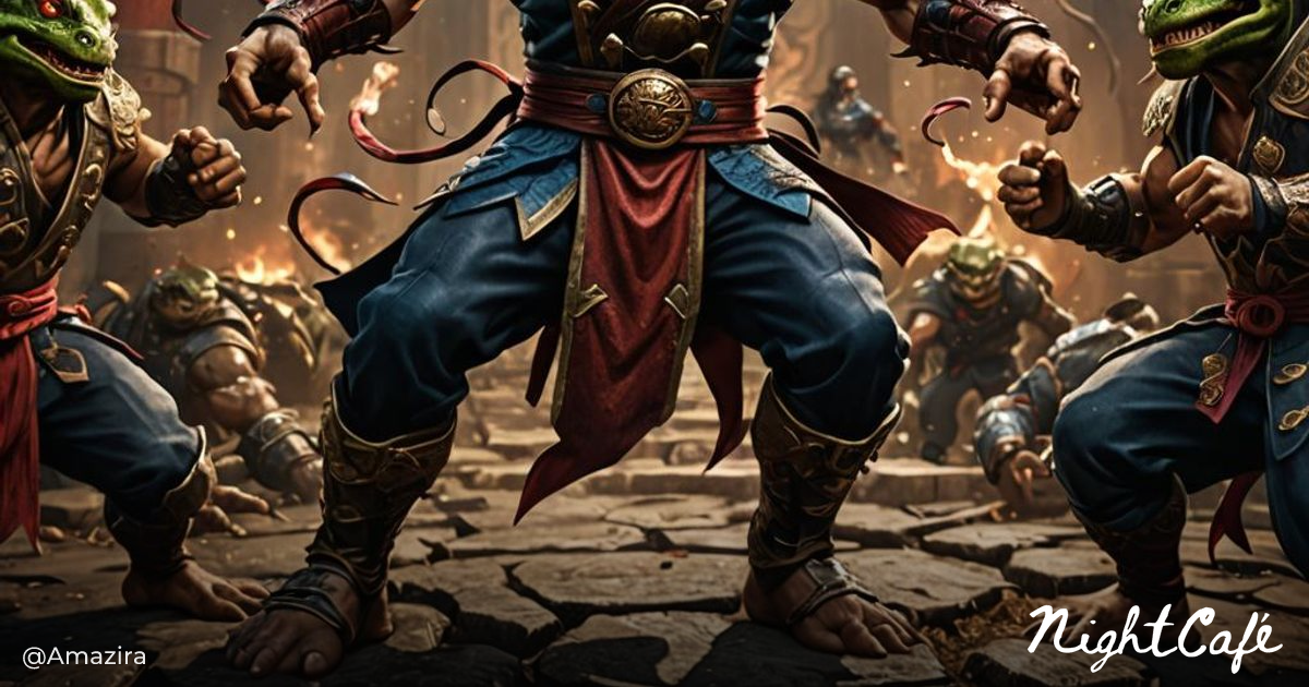 Six-Armed Toad in Mortal Kombat Battle - AI Art