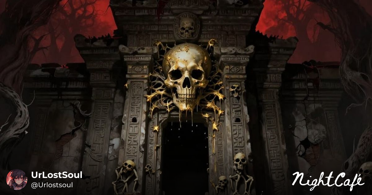 Haunted Temple of Dead God Under Blood Red Sky - AI Art