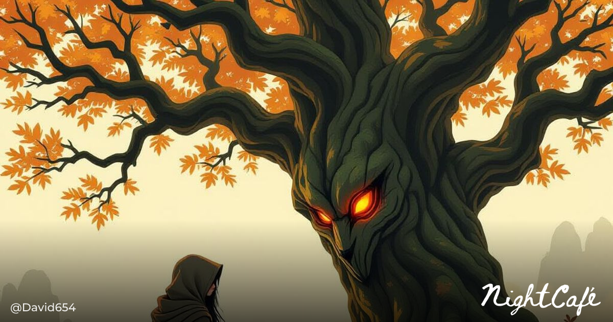 Elara and the Golden Fox Beneath Ancient Tree - AI Art