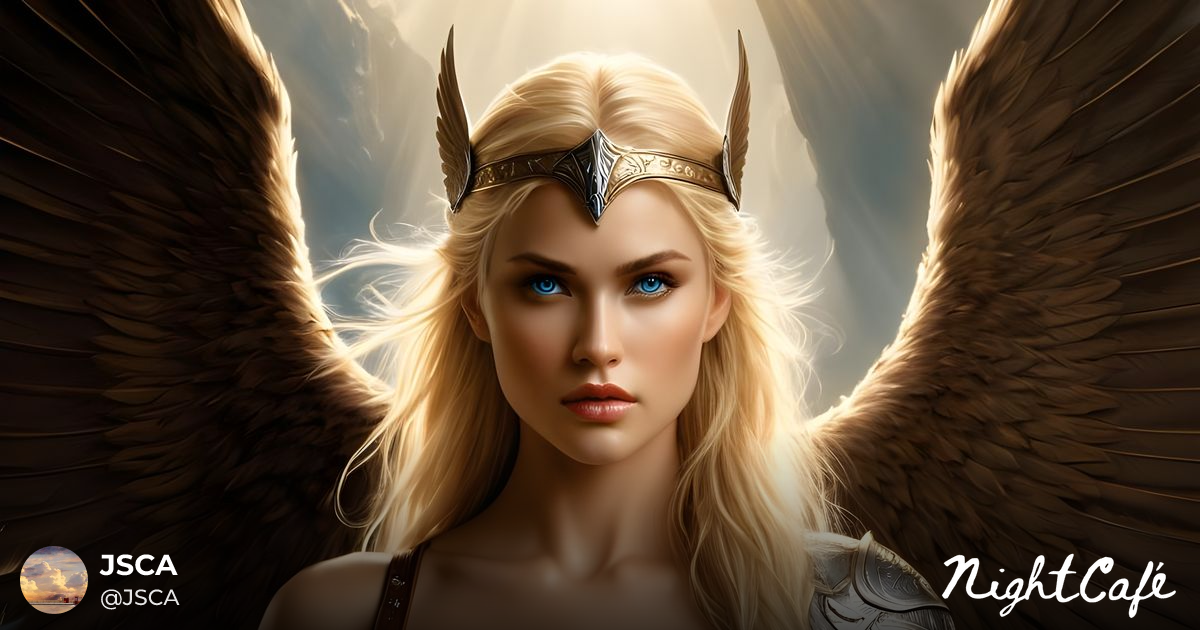 Blue Valkyrie - Regal Nordic Warrior Woman in Wings and Armo...