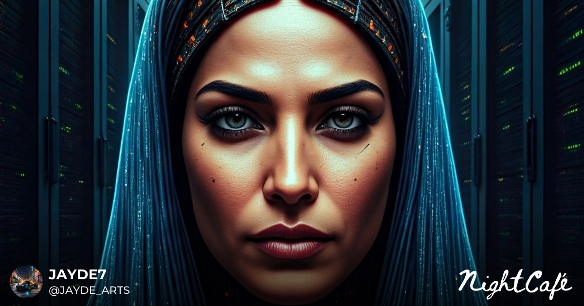Middle Eastern Digital Goddess in Cyberpunk Style - AI Art