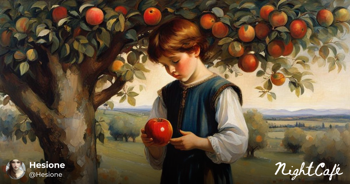 Thoughts At Harvest - Medieval Boy Harvesting Apples in Mosa...