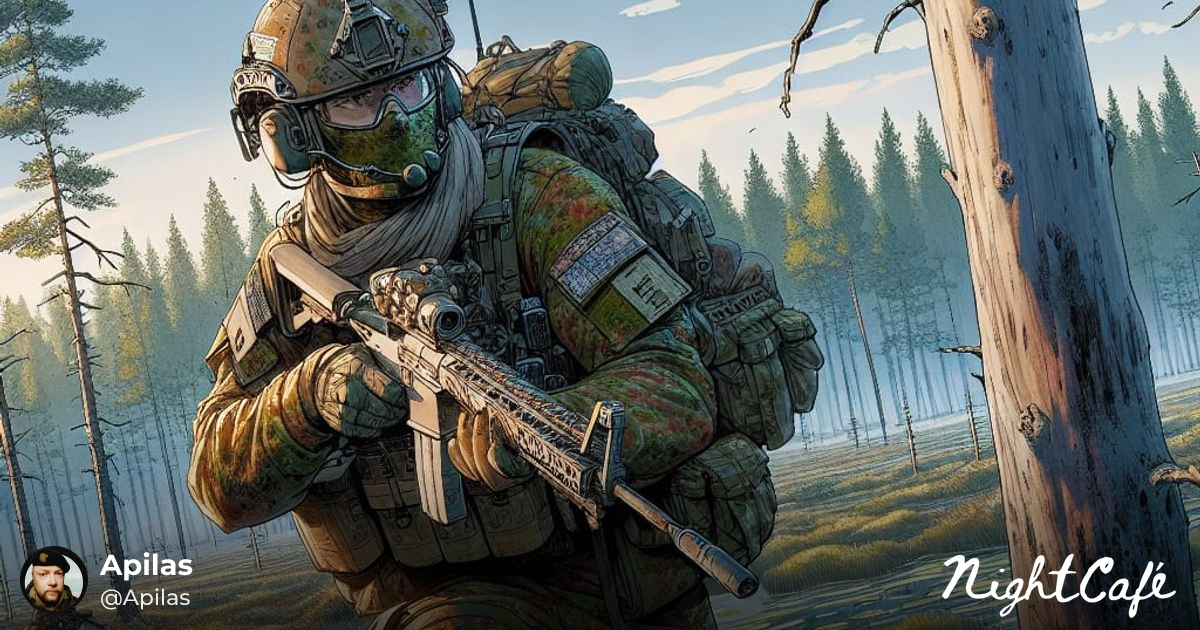 Finnish Commando in Eastern Swamps, Anime Style - AI Art