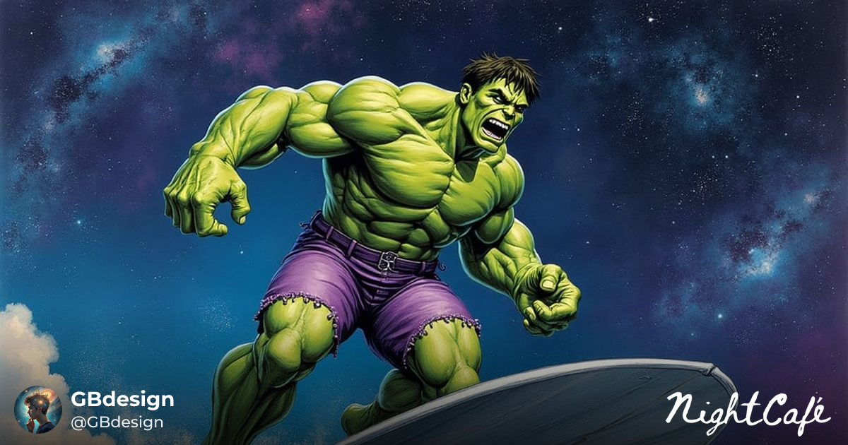 Cosmic Hulk Rides Silver Surfer's Board - AI Art