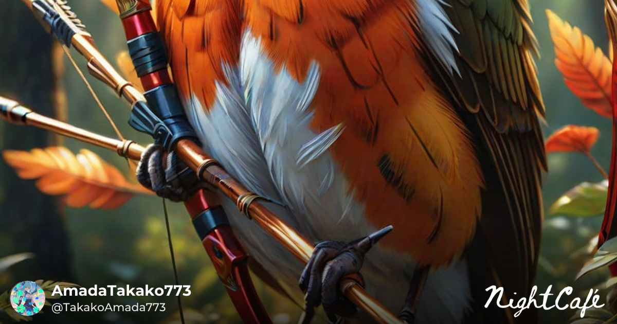 Red Robin Hood Bird with Bow: Hyperrealistic - AI Art