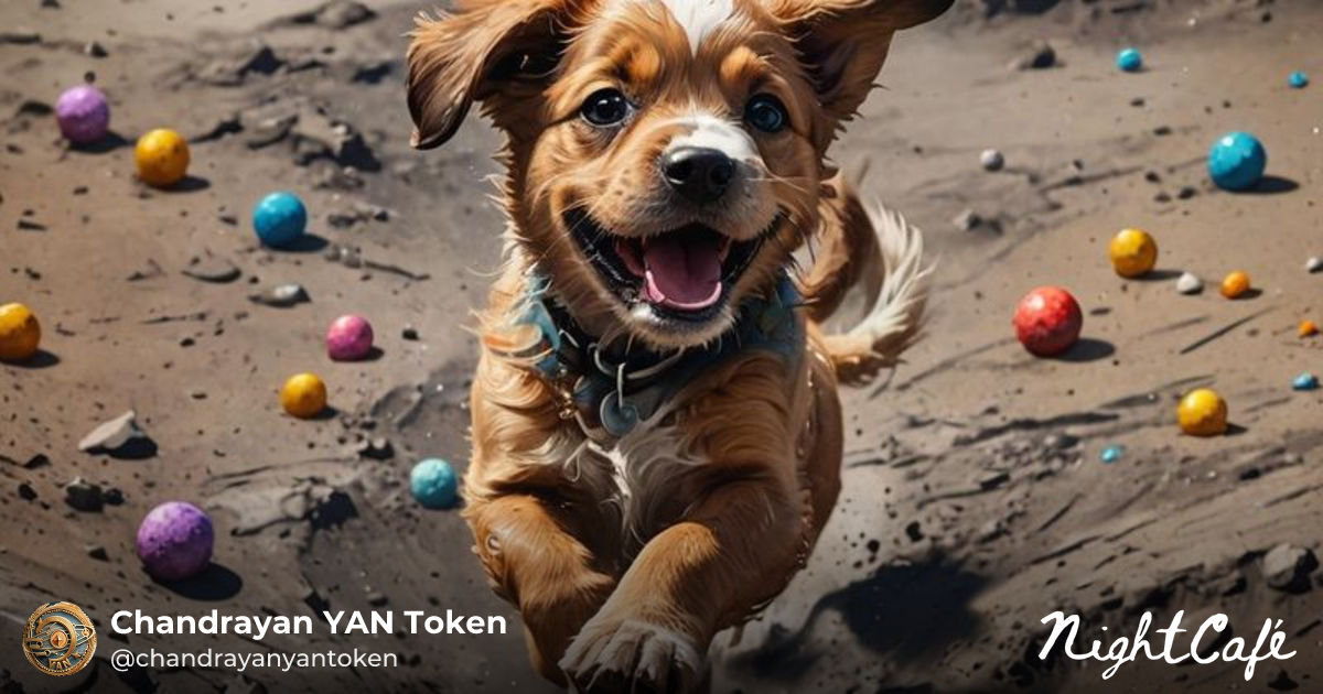 Happy Puppy - Happy Puppy Portrait on Moon in Splash Art Sty...