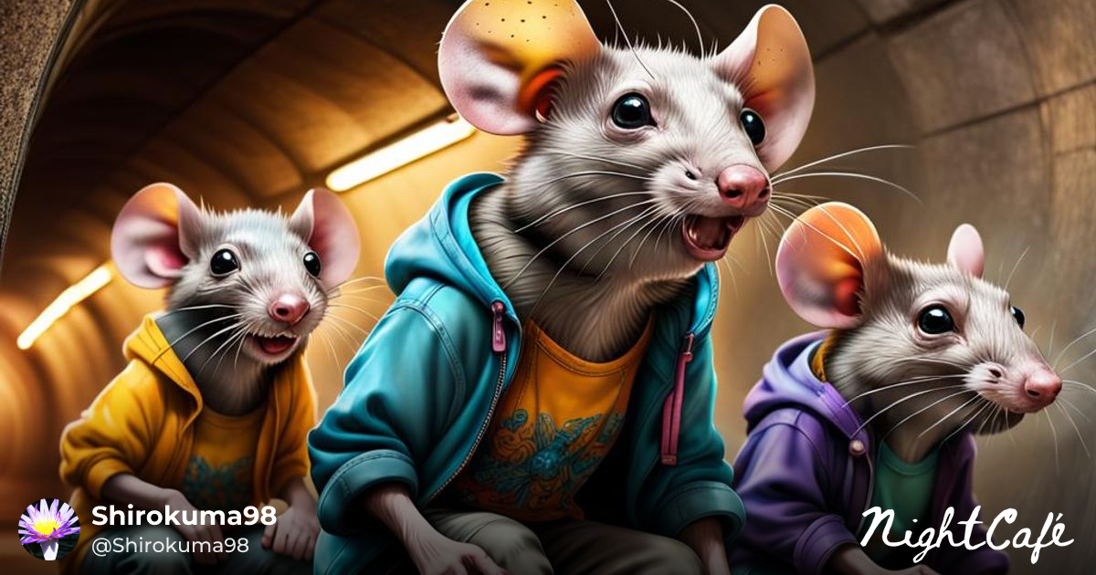 Colorfully dressed rats on skateboards and roller blades in the sewer ...