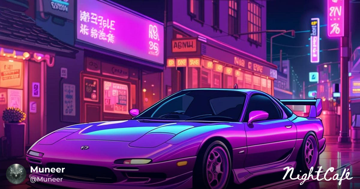 Light Purple Mazda RX7 in Vaporwave Style - AI Art