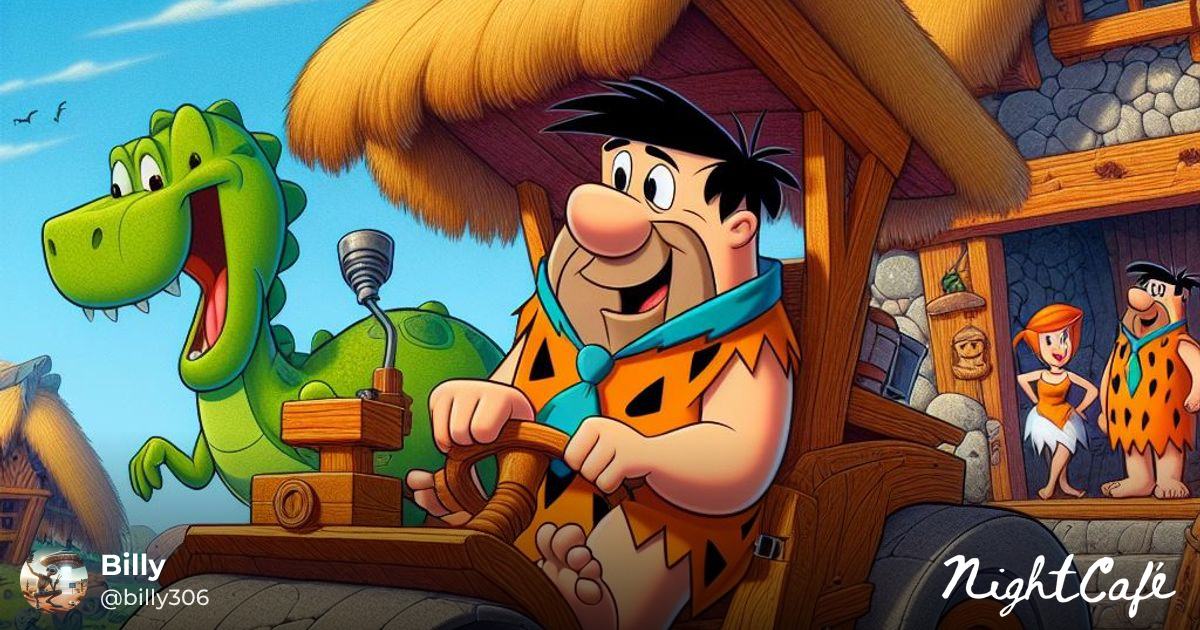 Fred Flintstone with Flintmobile - Fred Flintstone with Flin...