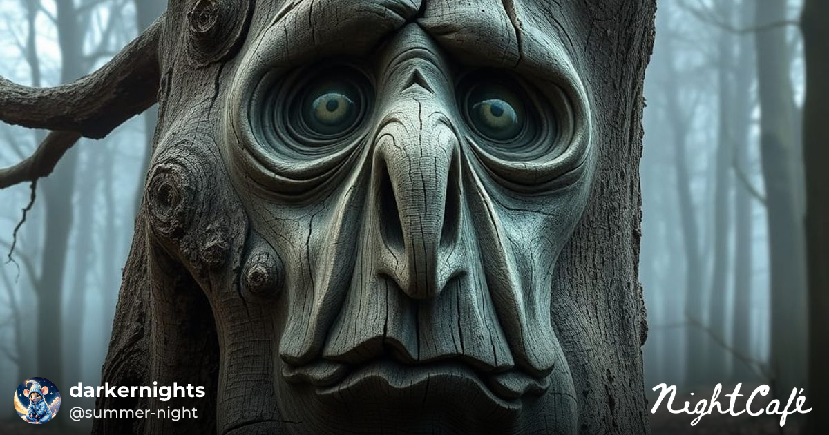 Mystical Ash Tree with Human Face in Moonlit Fores... - AI Art