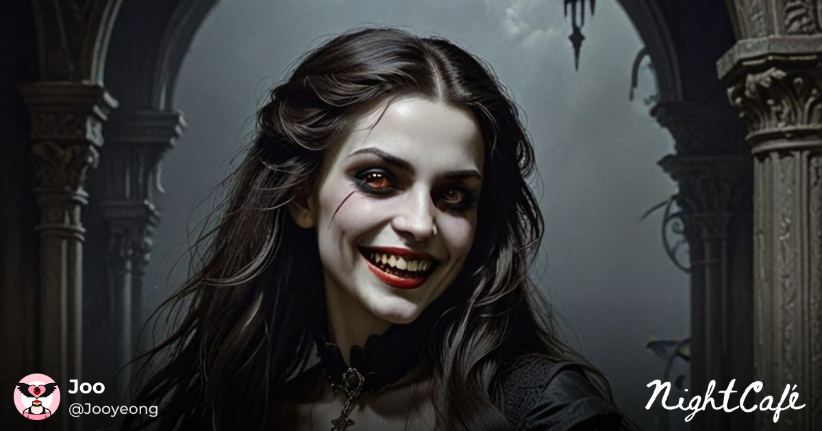 Gothic Vampire Woman in Antique Carmine and Black - AI Art