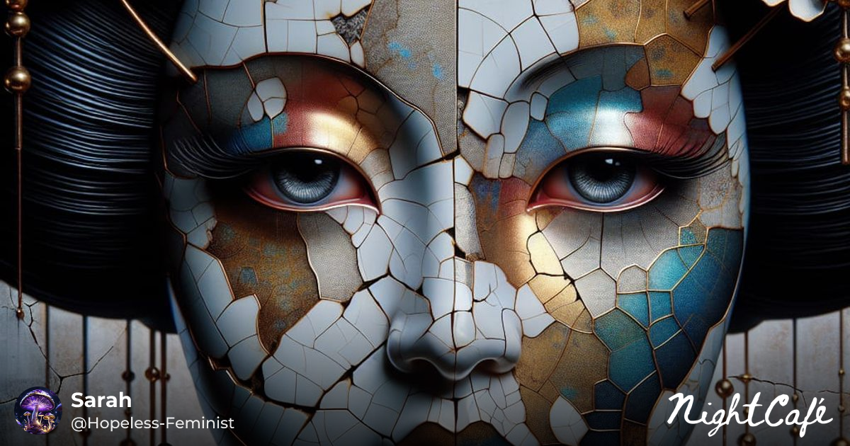 Behind The Mask - Kintsugi Geisha Doll in Hyperrealistic Sty...