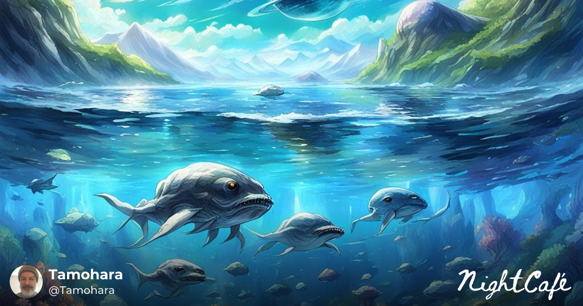 Alien Creatures Swimming in Pluto's Ocean, Anime S... - AI Art