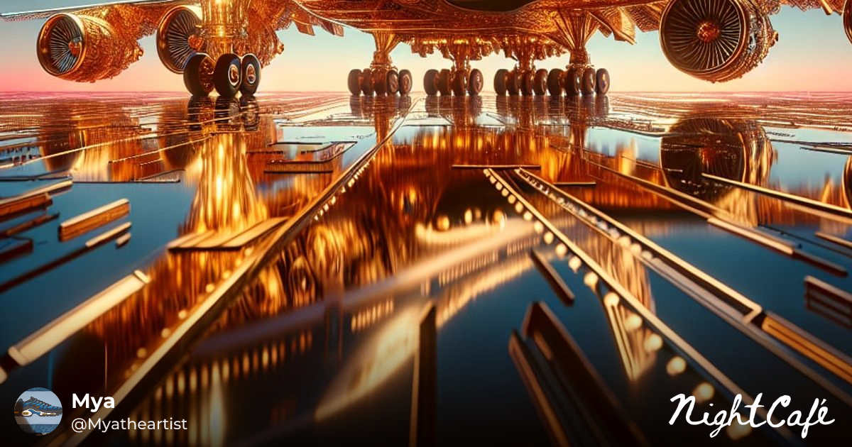 Golden Mechanical Air Force One Ground View - AI Art