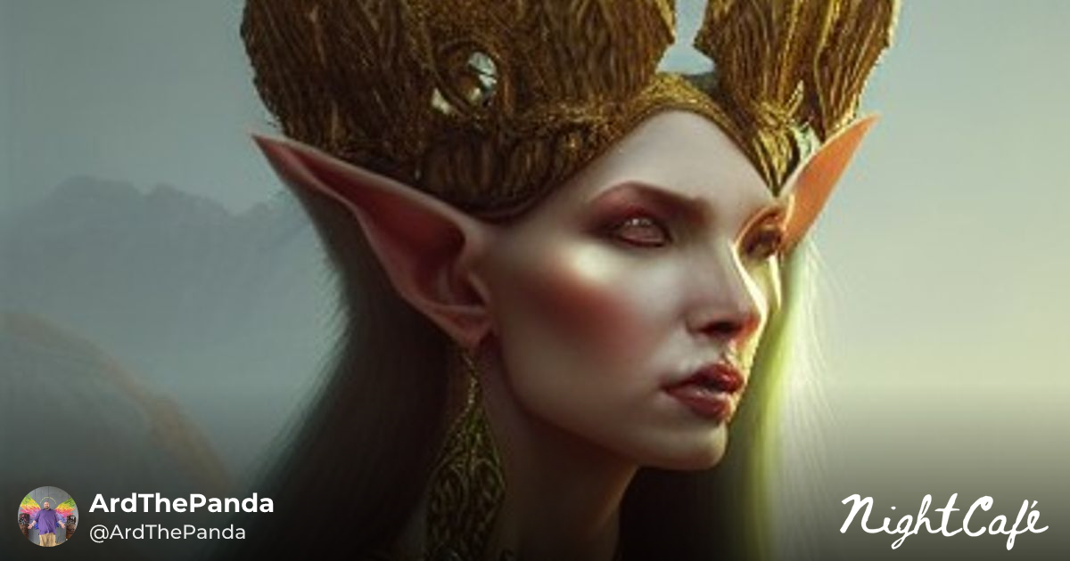 Elegant Elf Queen Portrait in Detailed Matte Paint... - AI Art