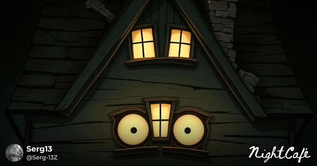 Distressed Gothic Mansion with Startled Face - AI Art