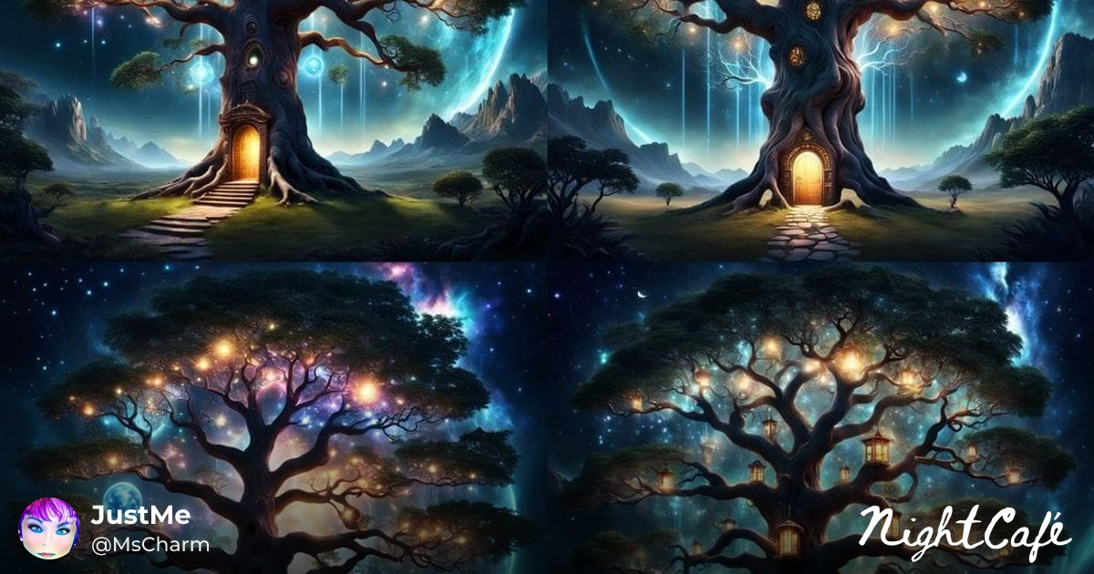 Magical lights illuminating the tree of wisdom with celestial being ...