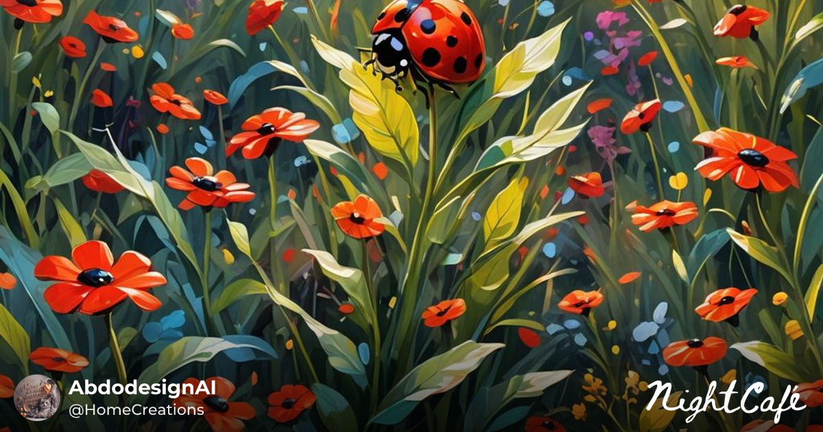 Neon Ladybug Flies Over Dreamlike Landscape - AI Art