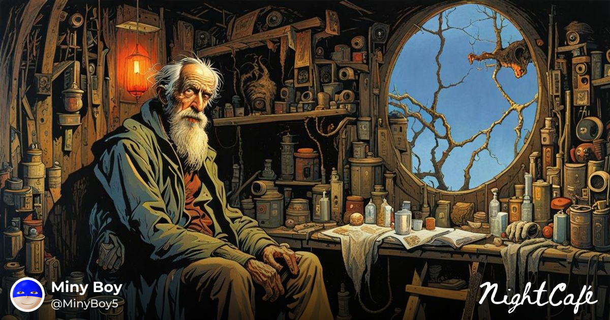 Old Painter Hermit - Post-Apocalyptic Hermit's Self-Portrait...