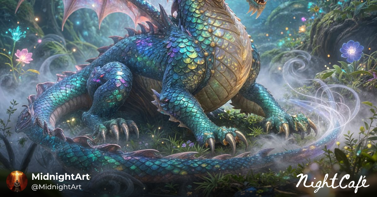 A mythical dragon - Mythical Dragon in Enchanted Forest Digi...