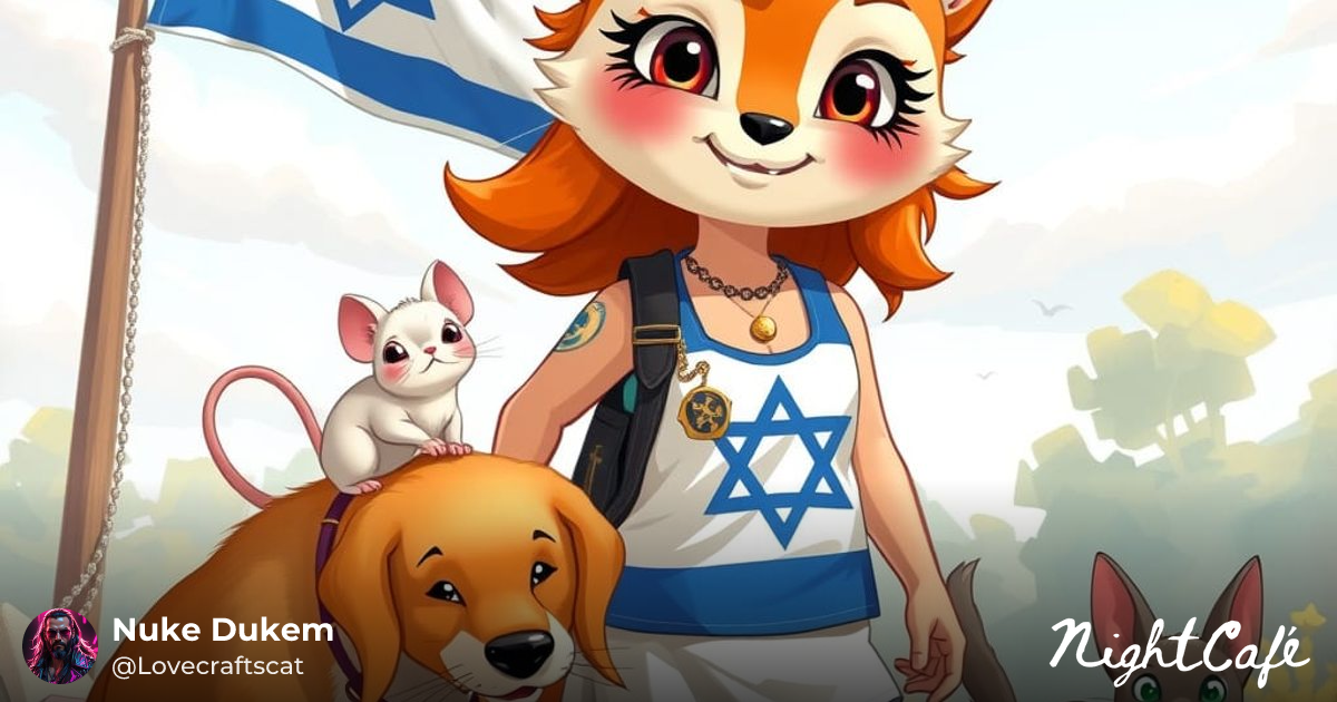 Vibrant Israeli Fox Girl Strolls with Pets Amidst ... - AI Art