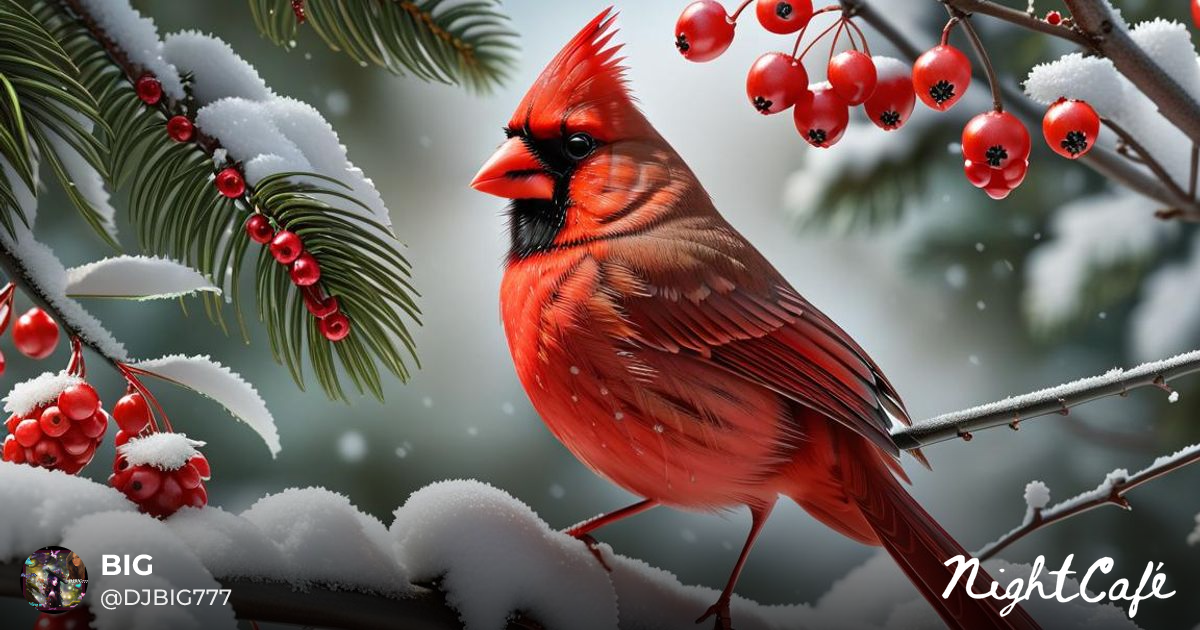 CARDINAL SEASON - Cardinal in Snowy Winter Landscape, Detail...