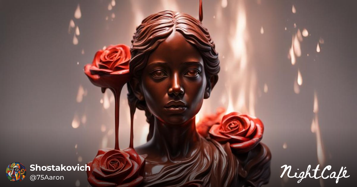 Chocolate - Chocolate Goddess Statue with Roses in Hyperreal...