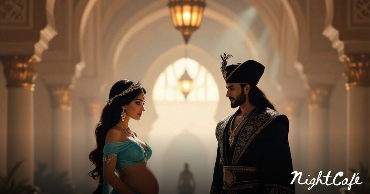 Princess Jasmine Pregnant Beside Jafar in Dramatic... - AI Art