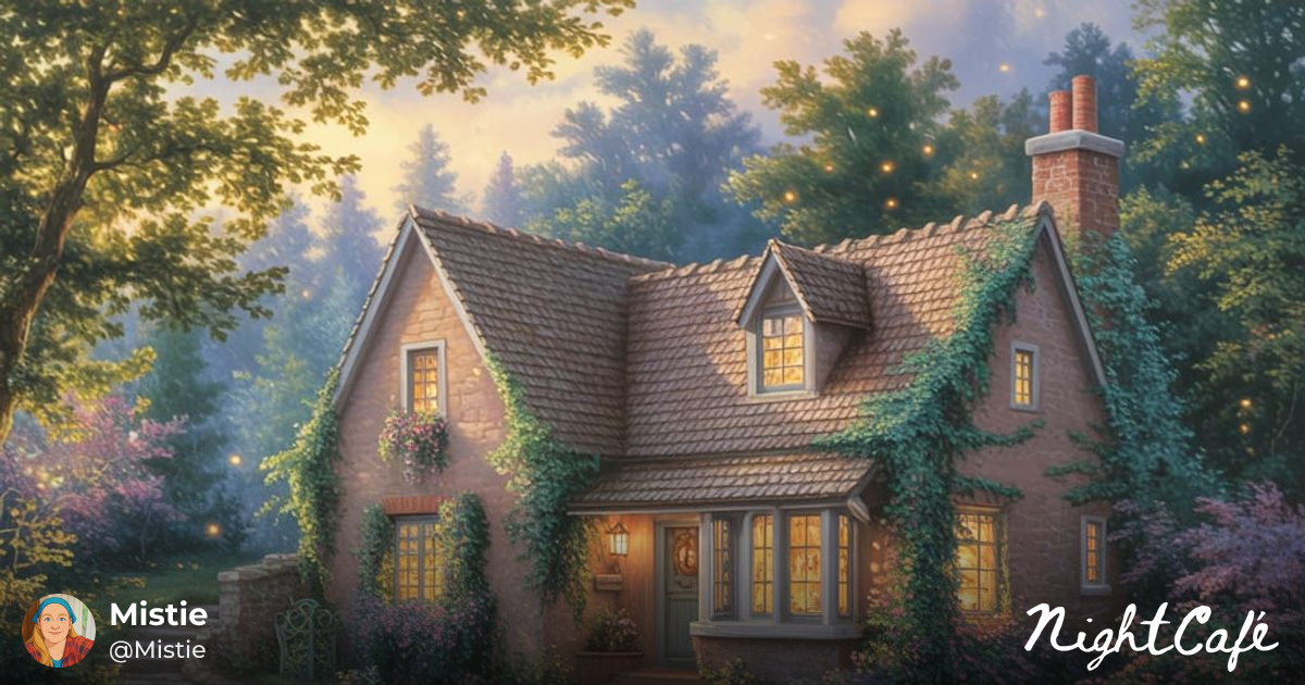 Thomas Kinkade esque - Idyllic Cottage Painting in Kinkade S...