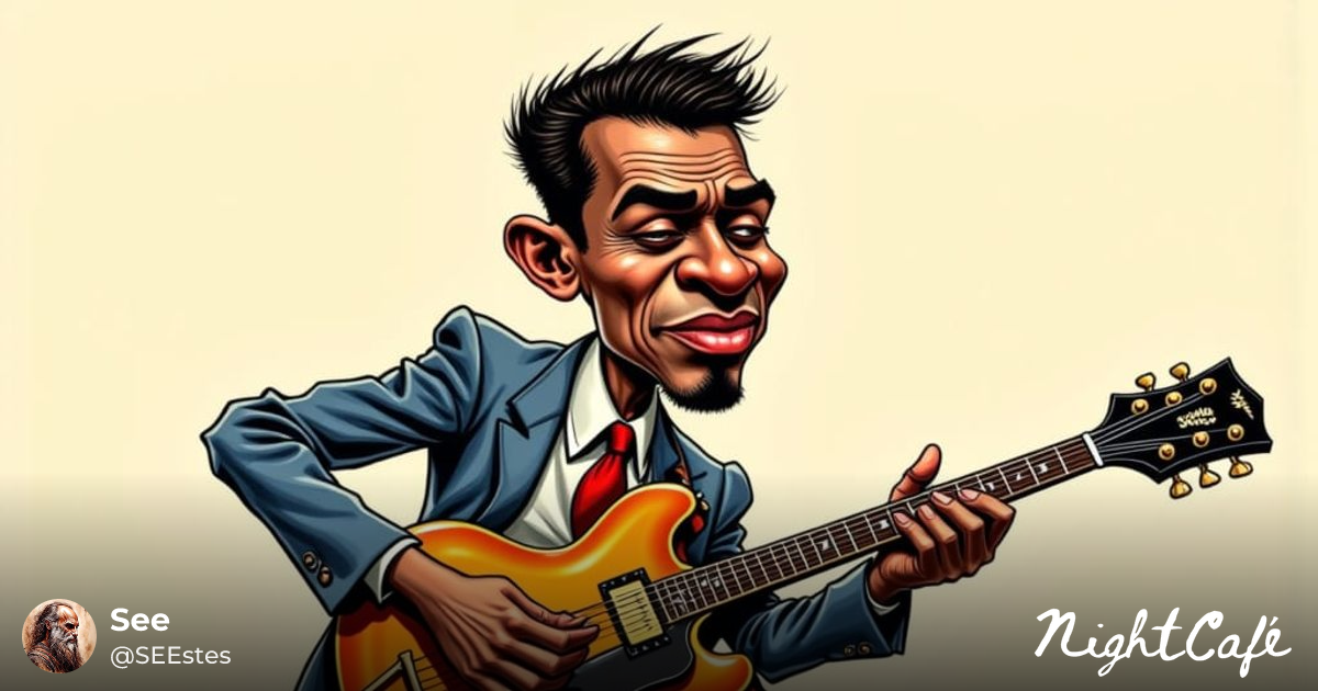 Chuck Berry Caricature Playing Guitar in Hirschfel... - AI Art