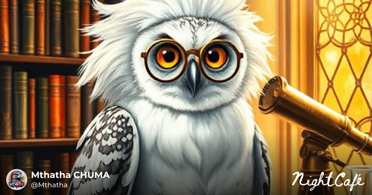 Einstein Owl in Whimsical Academic Study - AI Art