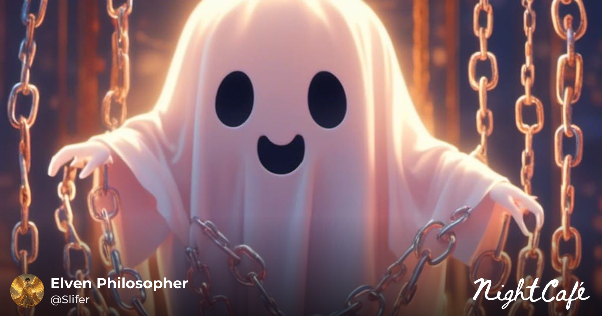 Chibi Ghost - Adorable Chibi Ghost with Chains in Anime Styl...