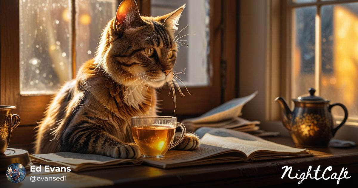 Boomer Cat Sipping Tea: Alcohol Ink Art - AI Art