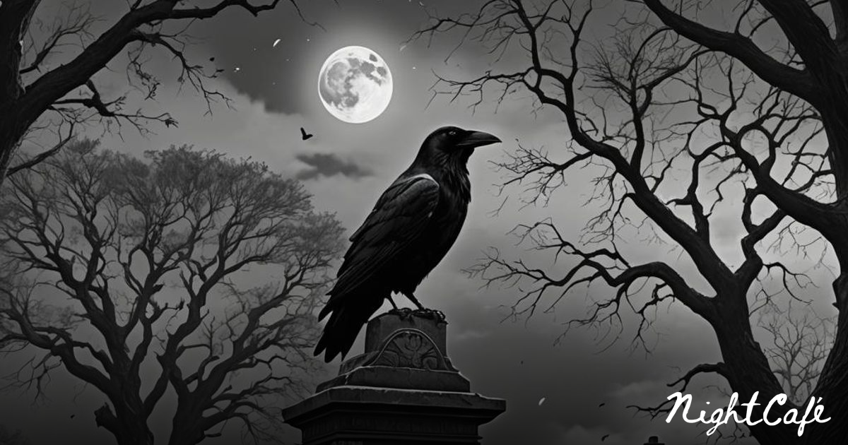 Gothic Raven and Cat Under Moonlight - AI Art