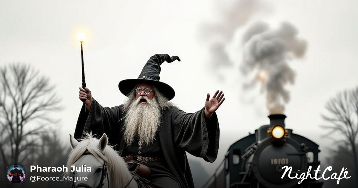 Enchanted Wizard Rides Unicorn Beside Steam Train ... - AI Art