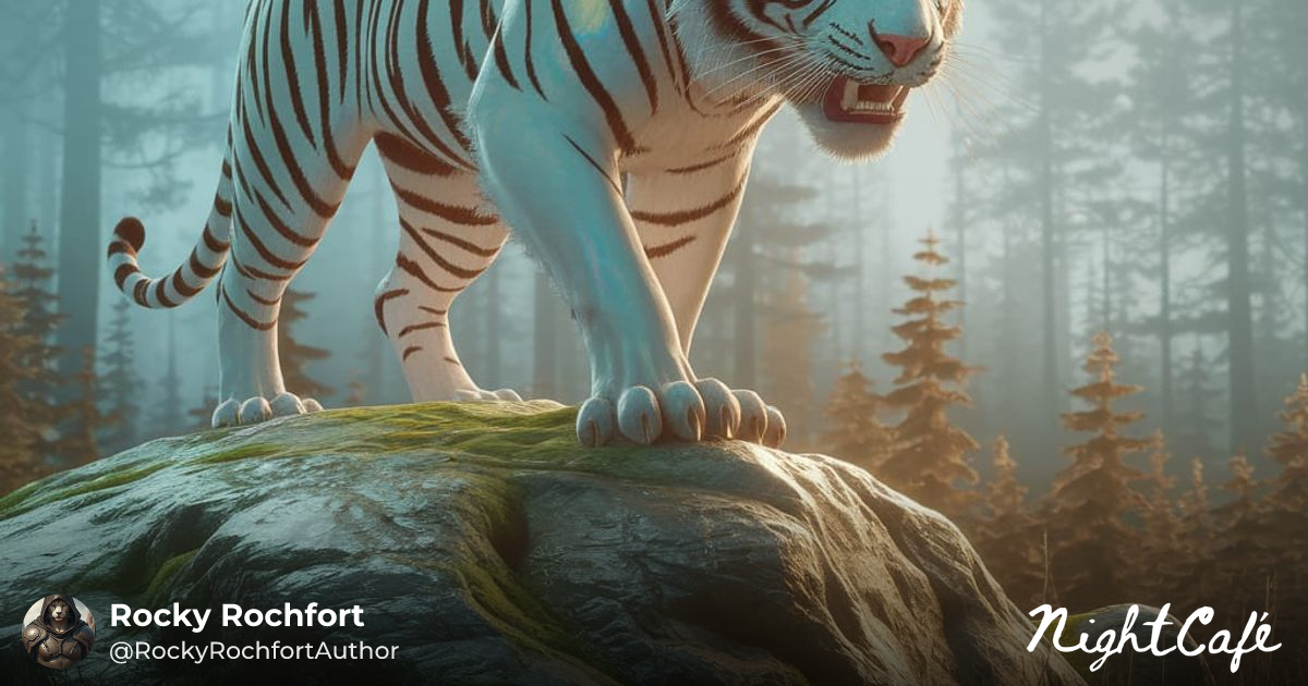 A majestic Saber-toothed Tiger with iridescent, semi-transparent fur ...