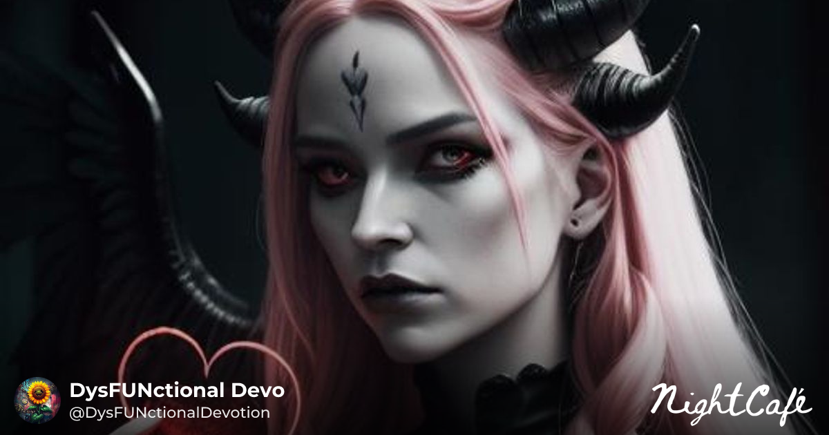 Gorgeous demon Long blonde braids Devil horns wings Beautiful pink and ...