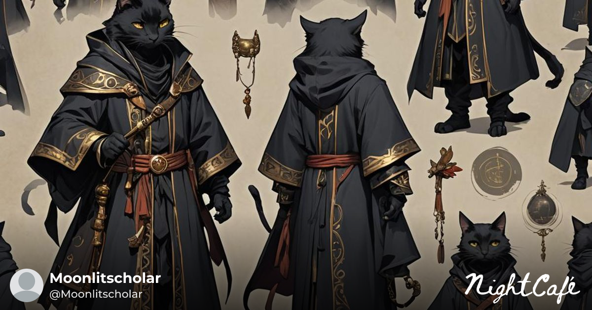 Anthropomorphic Black Cat Mage in Robes - AI Art