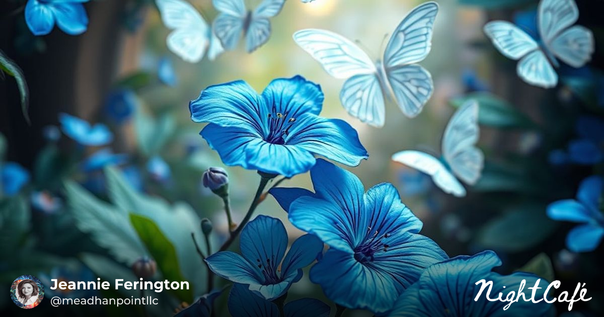 Blue and White - Blue Flowers and White Butterflies in Surre...