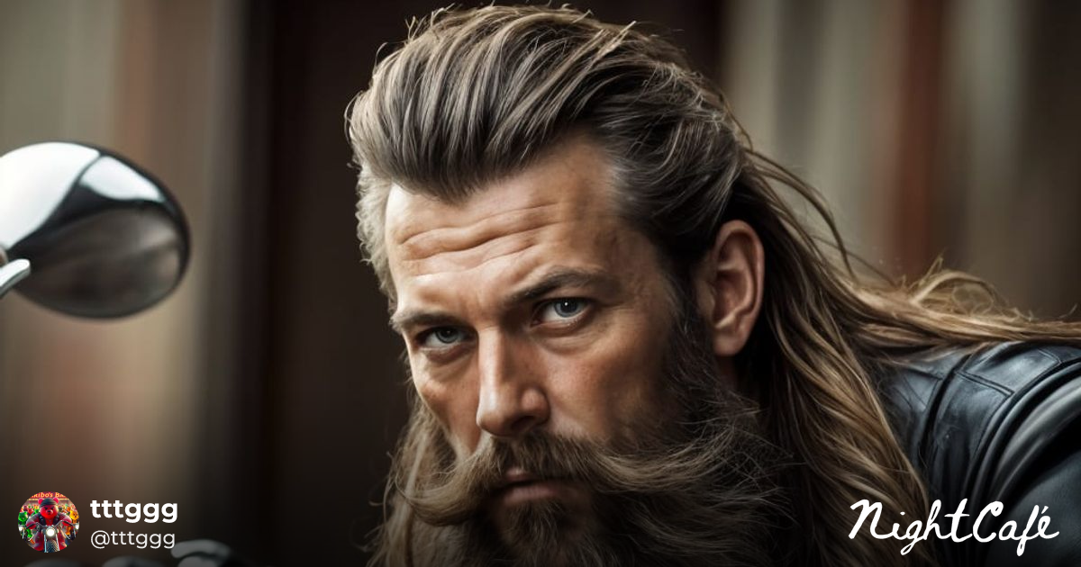 long bearded biker - Biker with Long Beard as Comic Book Art