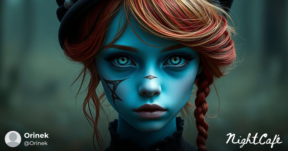 Blue-Skinned Girl with Psycho Elegance, Dark Aesth... - AI Art