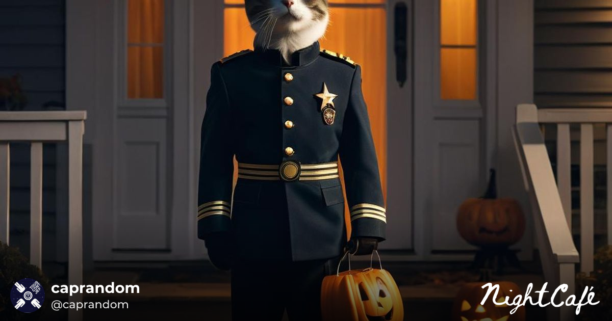 Cat in Starfleet Uniform on Halloween Night - AI Art