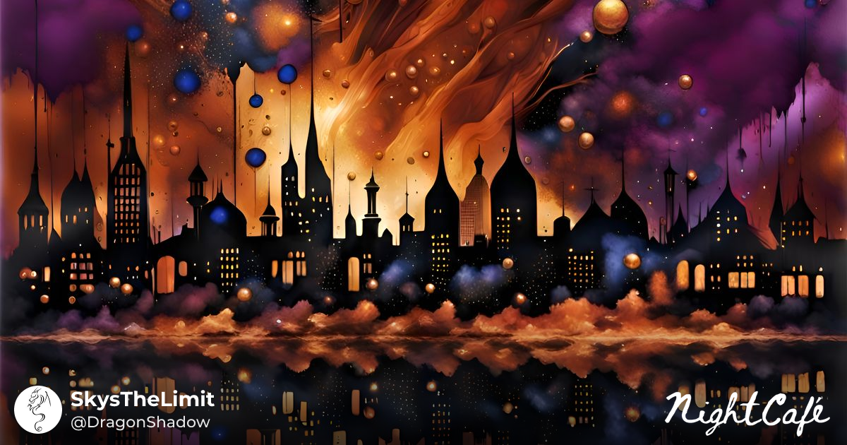 City - Abstract Liquid Cityscape Under Starry Night