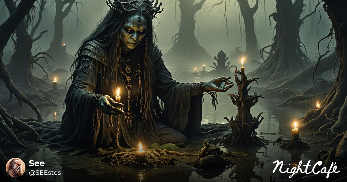 Sorceress Voodoo Ritual in Dark Fantasy Style - AI Art