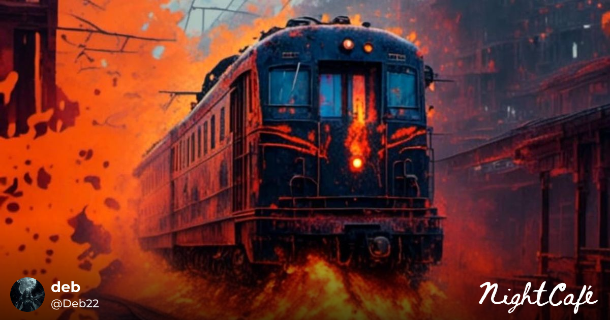 Clockpunk Train on Fire: Detailed Digital Art - AI Art