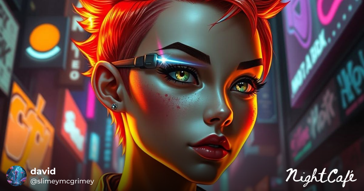 Futuristic Girl with Flaming Hair and Laser Monocl... - AI Art