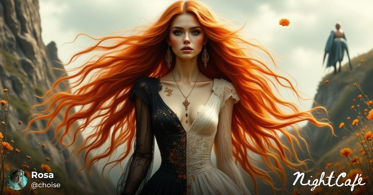 Dramatic Fantasy Woman in Dueling Landscapes