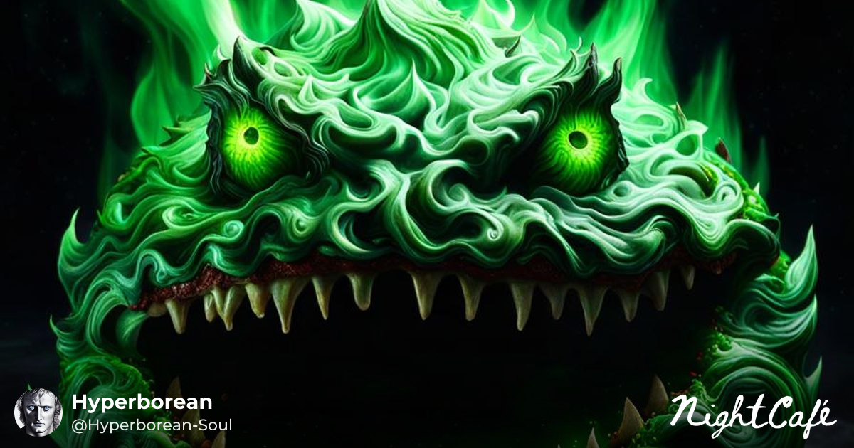 Pie Monster - Evil Pie Monster with Green Fire in Space