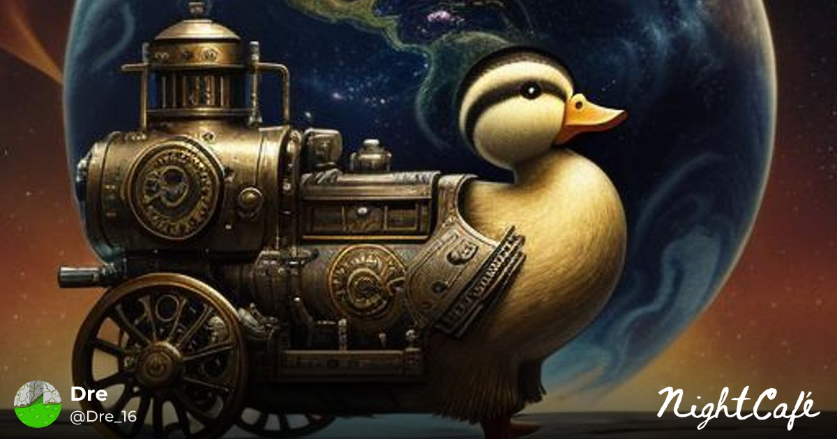 Duck in space - Steampunk Duck Soaring Through Space
