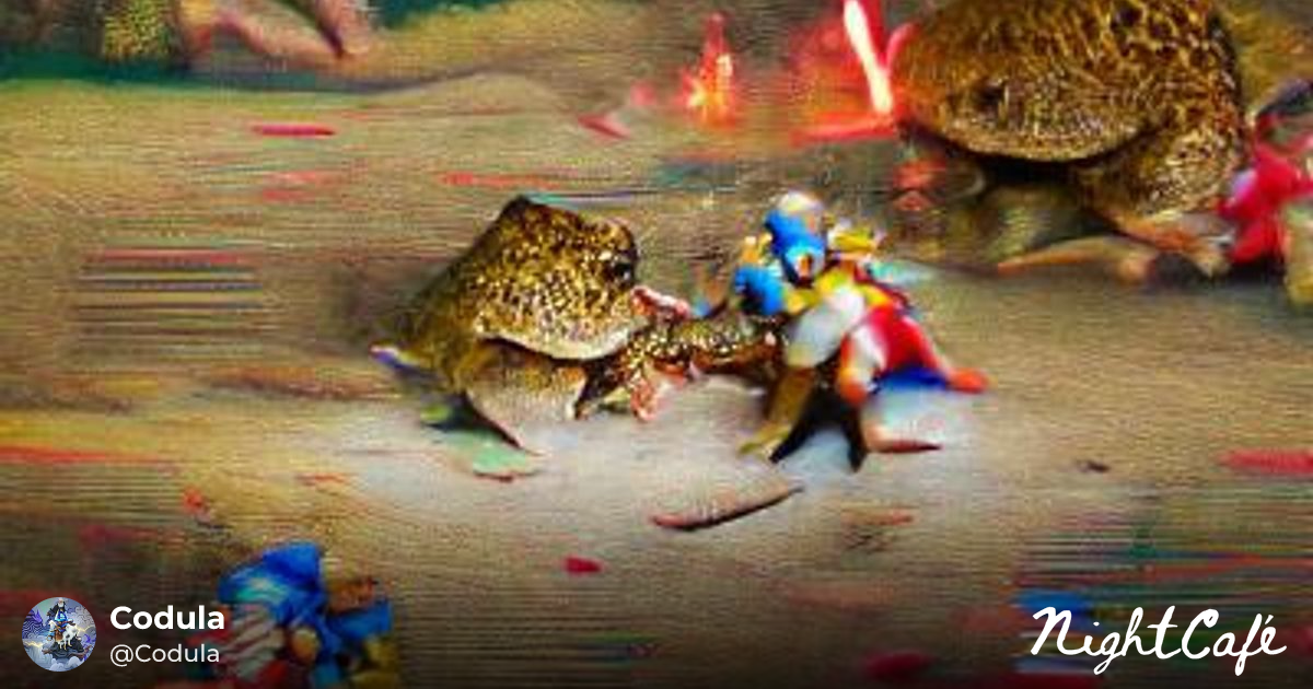 Renaissance Painting of an Ancient Toad Battle - AI Art